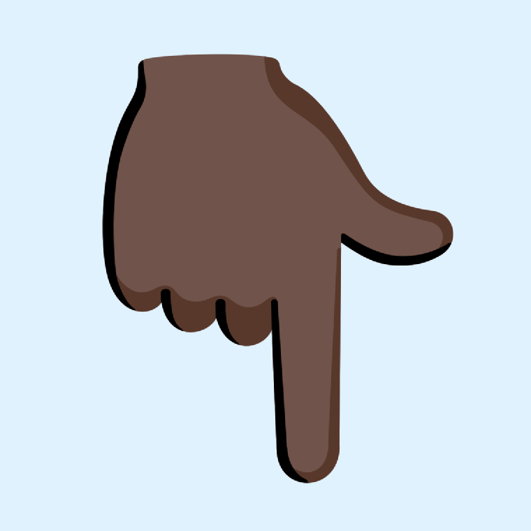 Emoji 👇🏿 Backhand index pointing down: dark skin tone: Meaning and Details